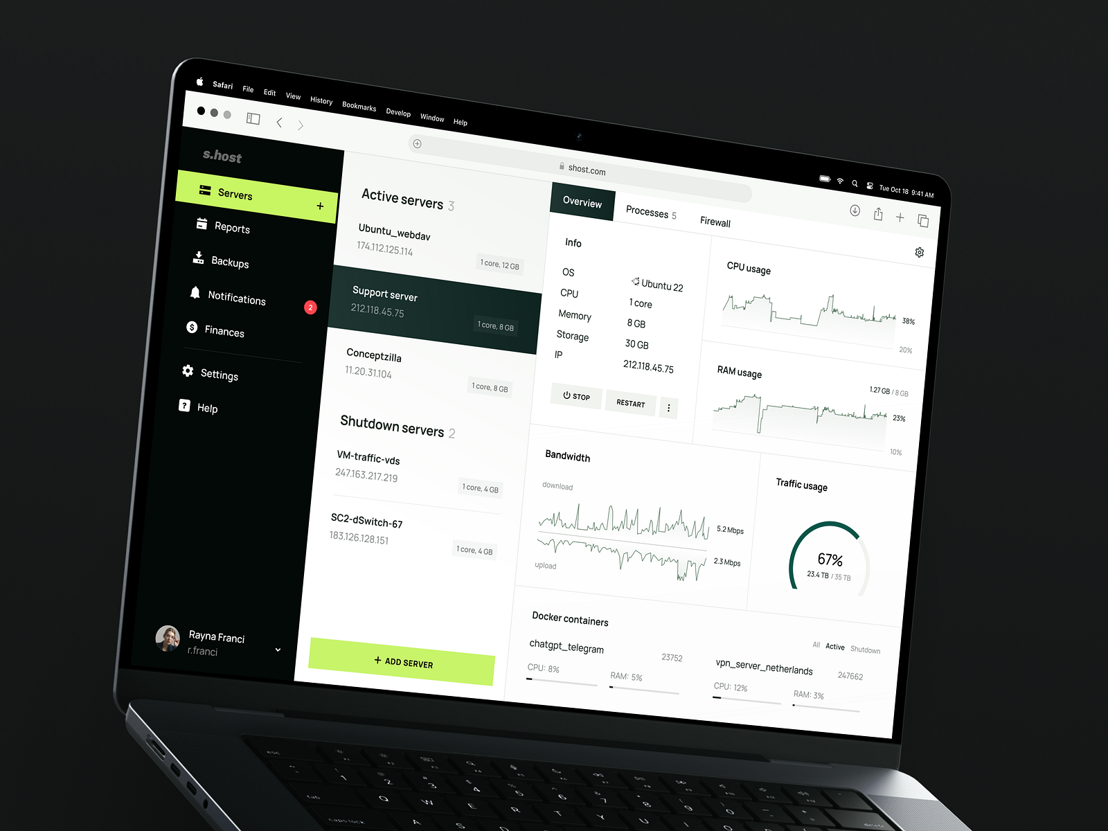 Server Hosting Web Dashboard by Conceptzilla on Dribbble