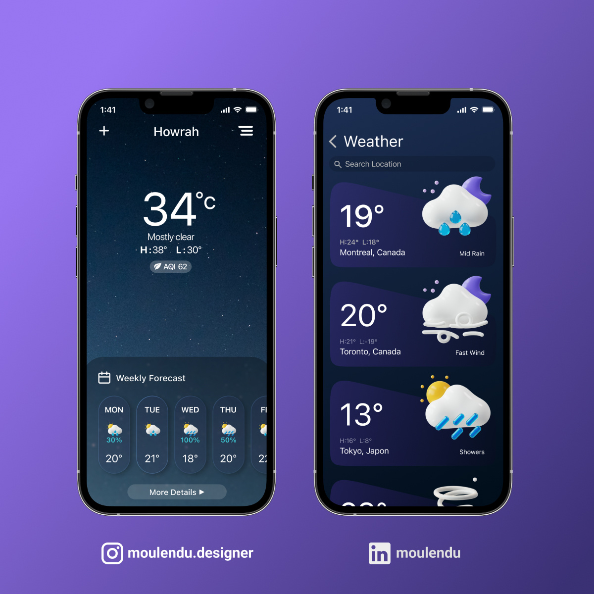 Weather App Ui by Moulendu Chowley on Dribbble
