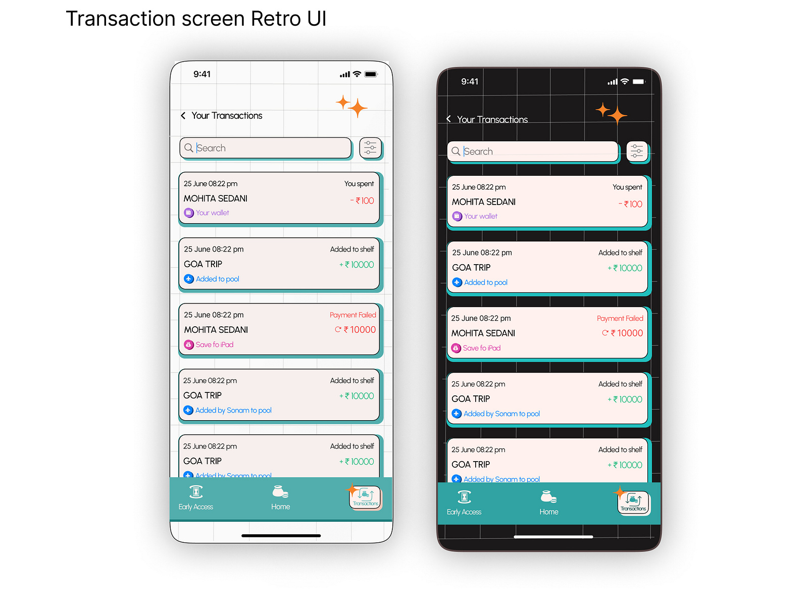 Retro transaction screen| Fintech app by mohita sedani on Dribbble