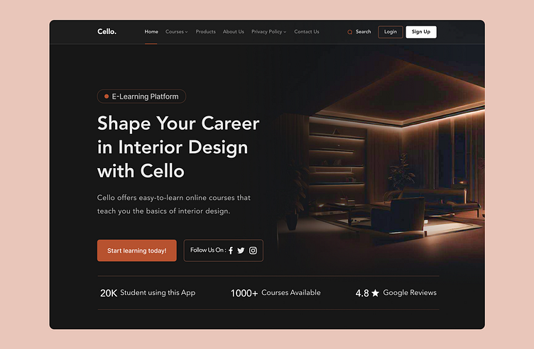 Cello- Interior Design Landing page by Tobi Abe on Dribbble