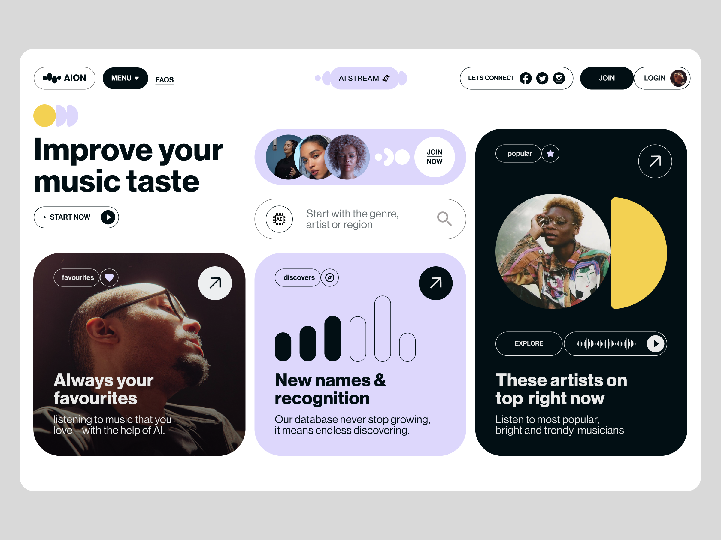AI Music Streaming Website UI by Awsmd on Dribbble