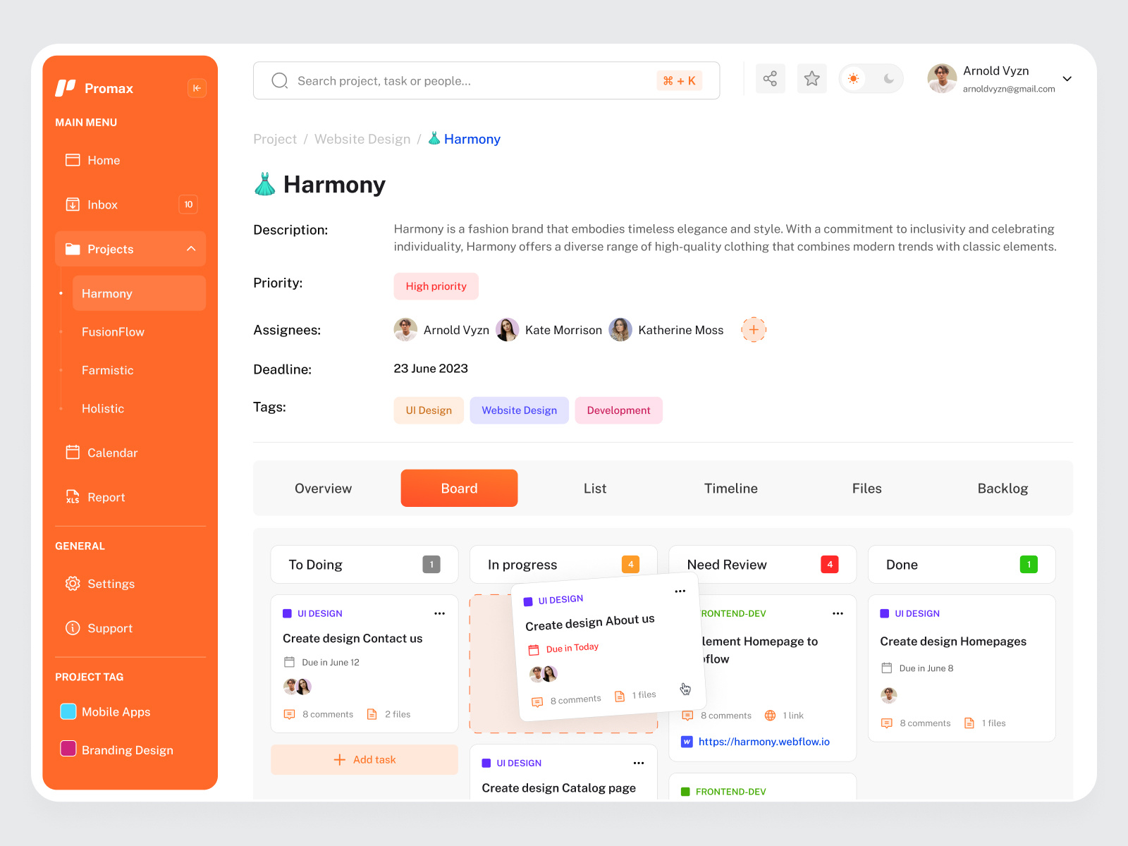 Promax - Project Management Dashboard 🧩 by Panda Design 🐼 for Pickolab ...