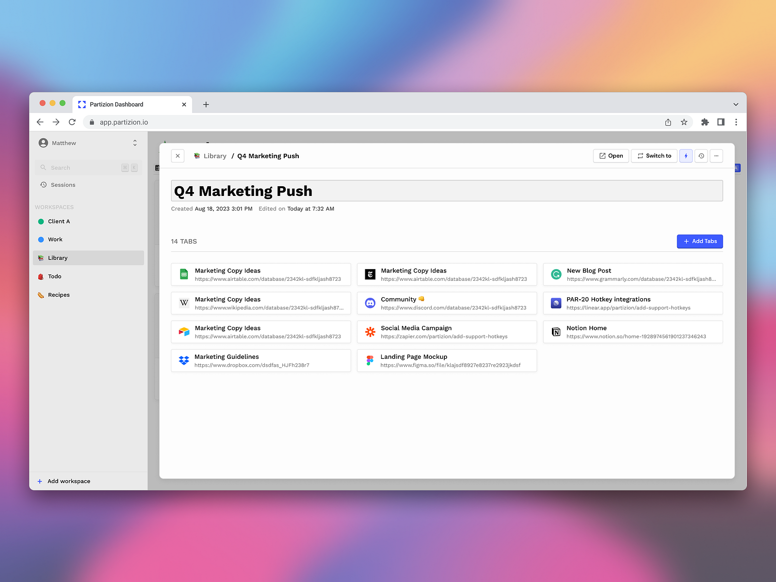 Partizion Tab Manager Collection View (Full Popup) by Matthew Behan ...