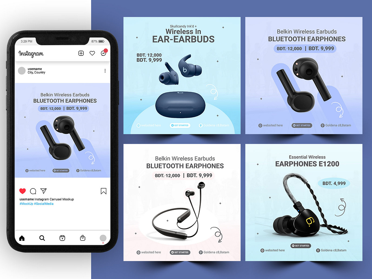 Bluetooth, Earphone, Ads Social Media Banner design by Mimi Mim on Dribbble