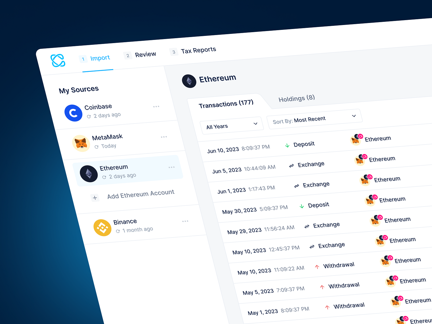 CoinLedger Transactions Tax Reports Dashboard, UI/UX design by Pavel ...