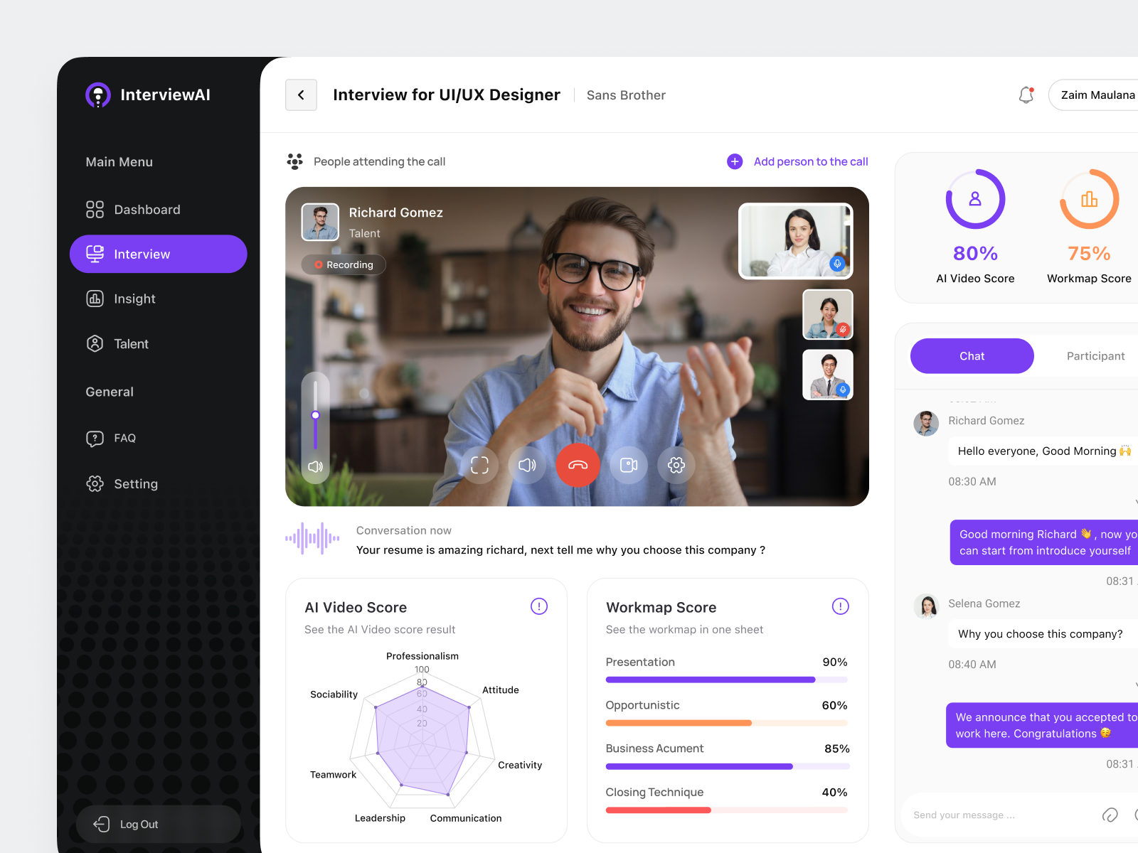 InterviewAI - AI Interview Dashboard by Zaim for Sans Brothers on Dribbble