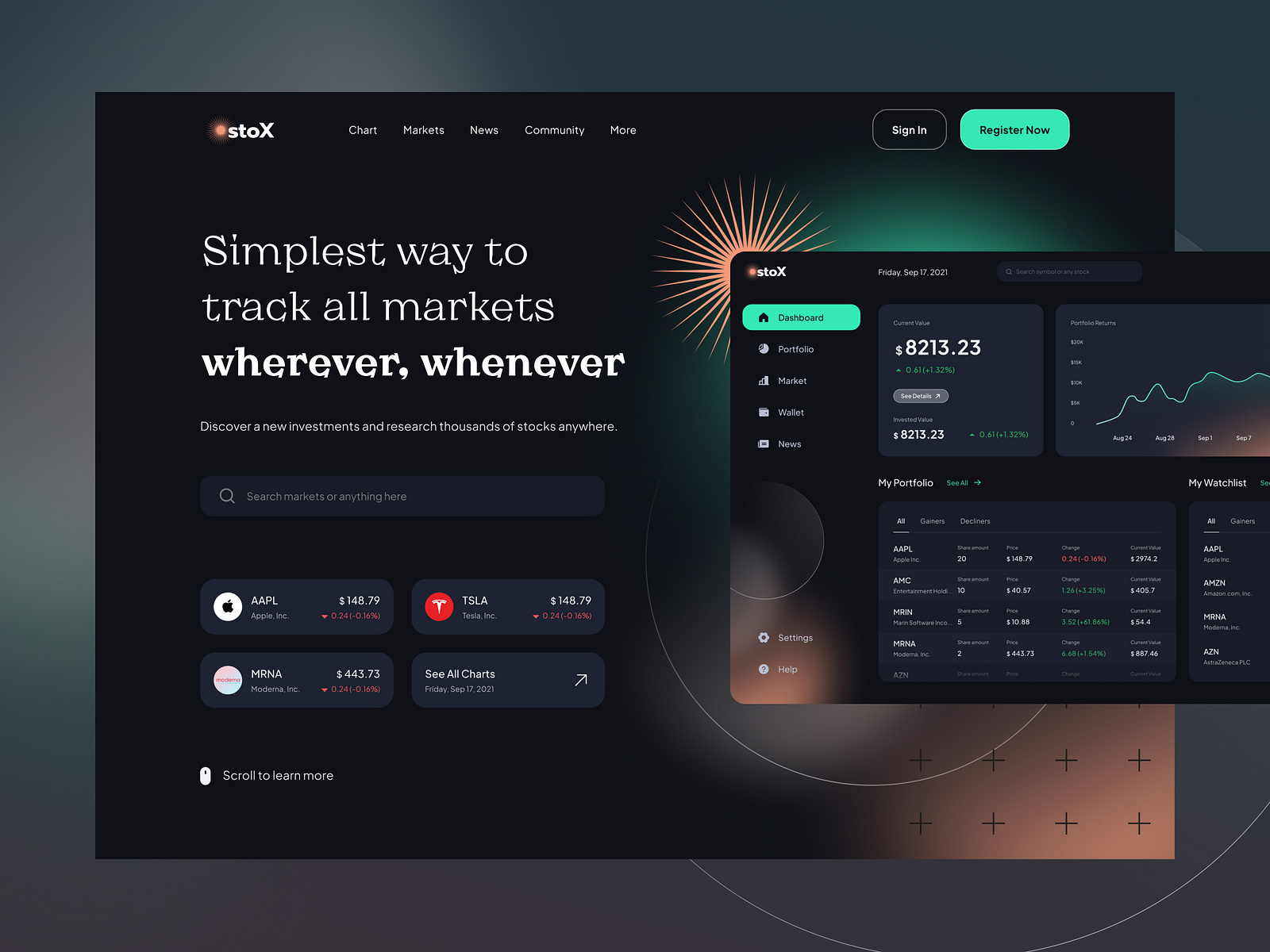 Stock Trading App Landing Page by Fireart UI/UX for Fireart Studio on ...