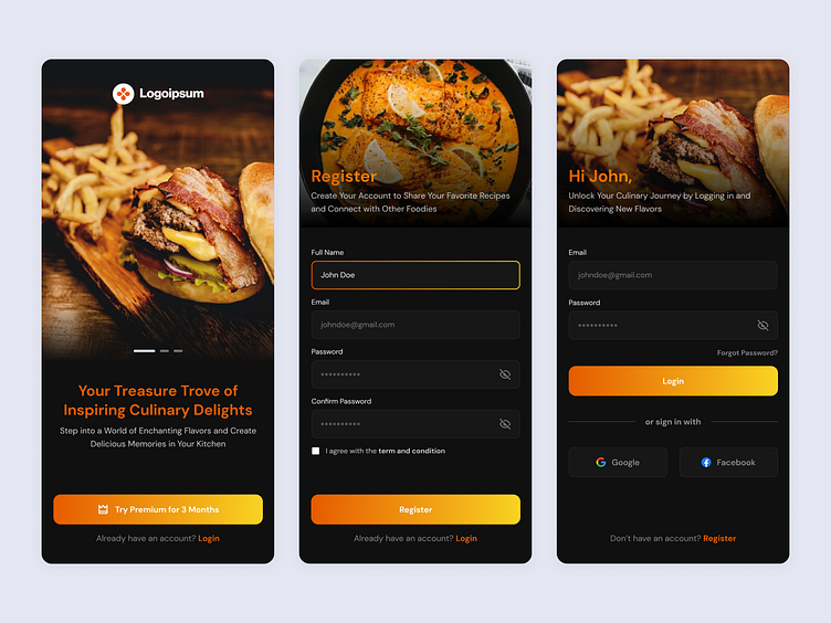 Register & Login - Food Mobile App by Aditya Zhafir on Dribbble
