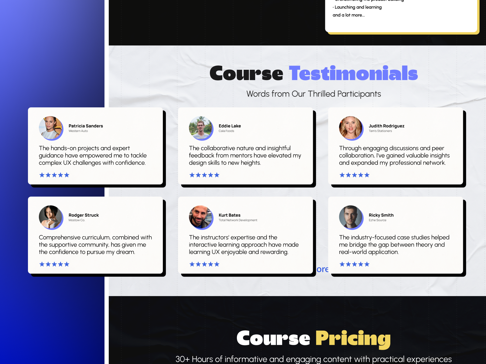 Course Testimonials - UX Landing Page by Ansh Tyagi on Dribbble
