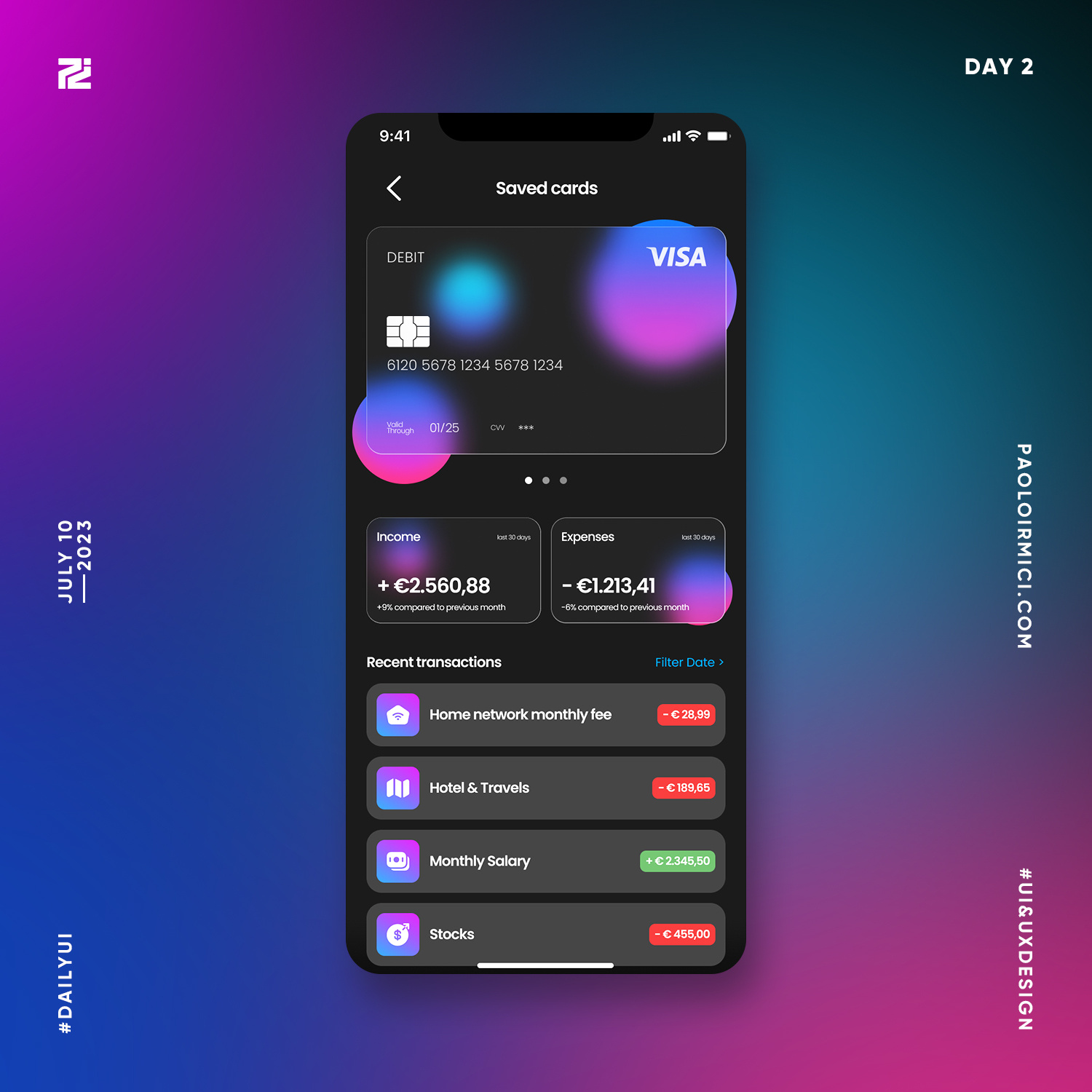 Credit Card section for a Mobile banking app by Francesco Paolo Irmici ...