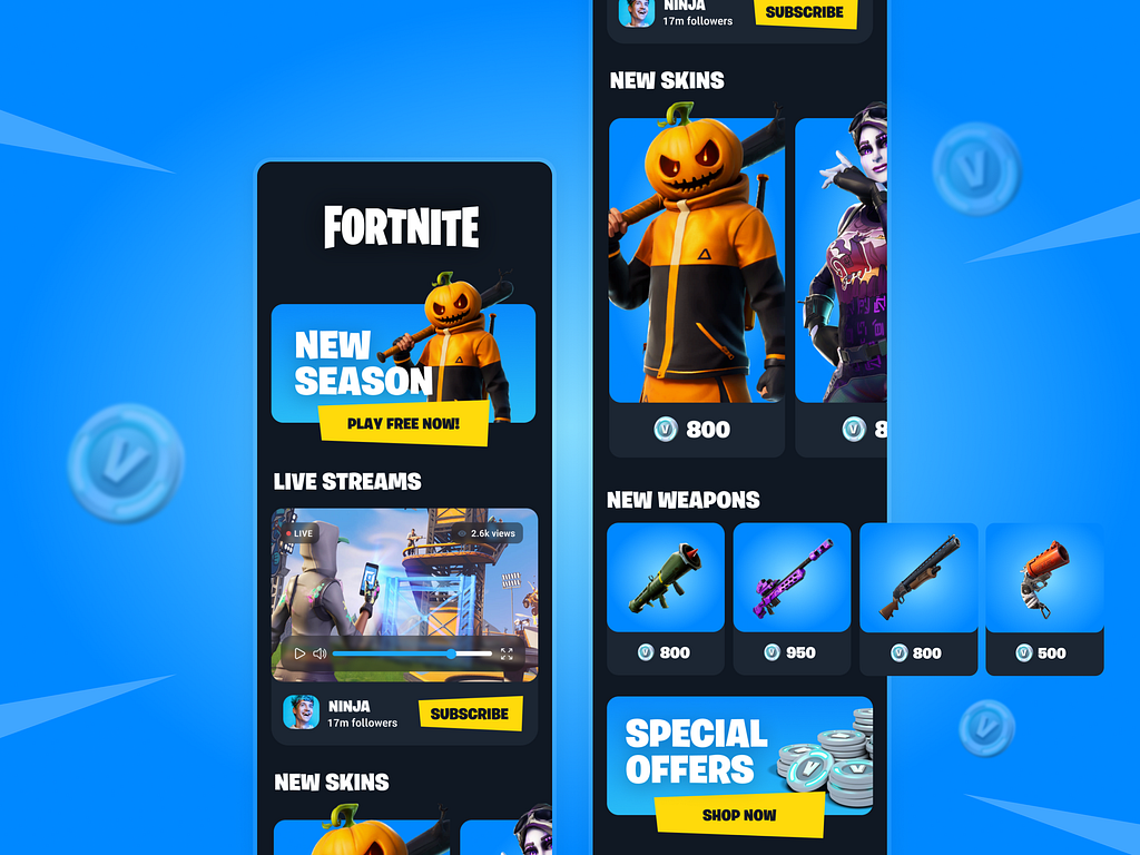 Fortnite Mobile App Design by Sarah Newman on Dribbble