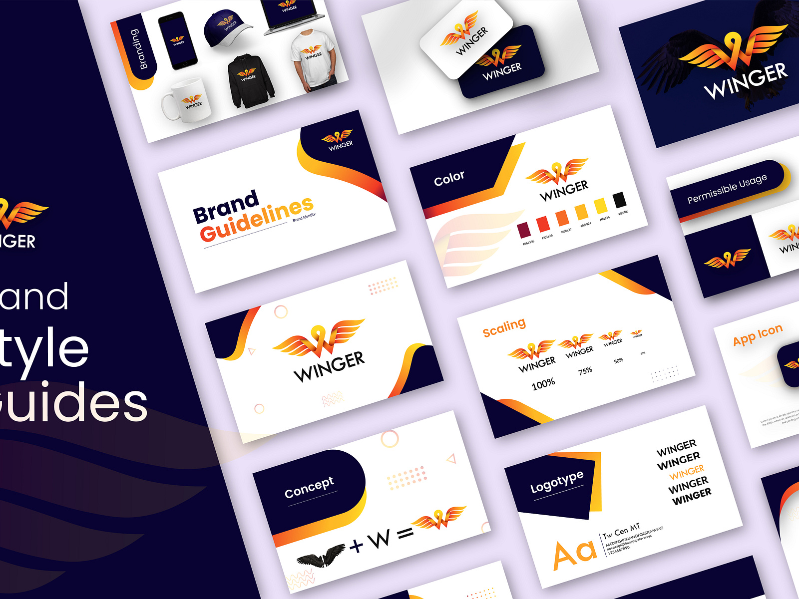 Winger Logo & brand style guides. by Abida Akther on Dribbble