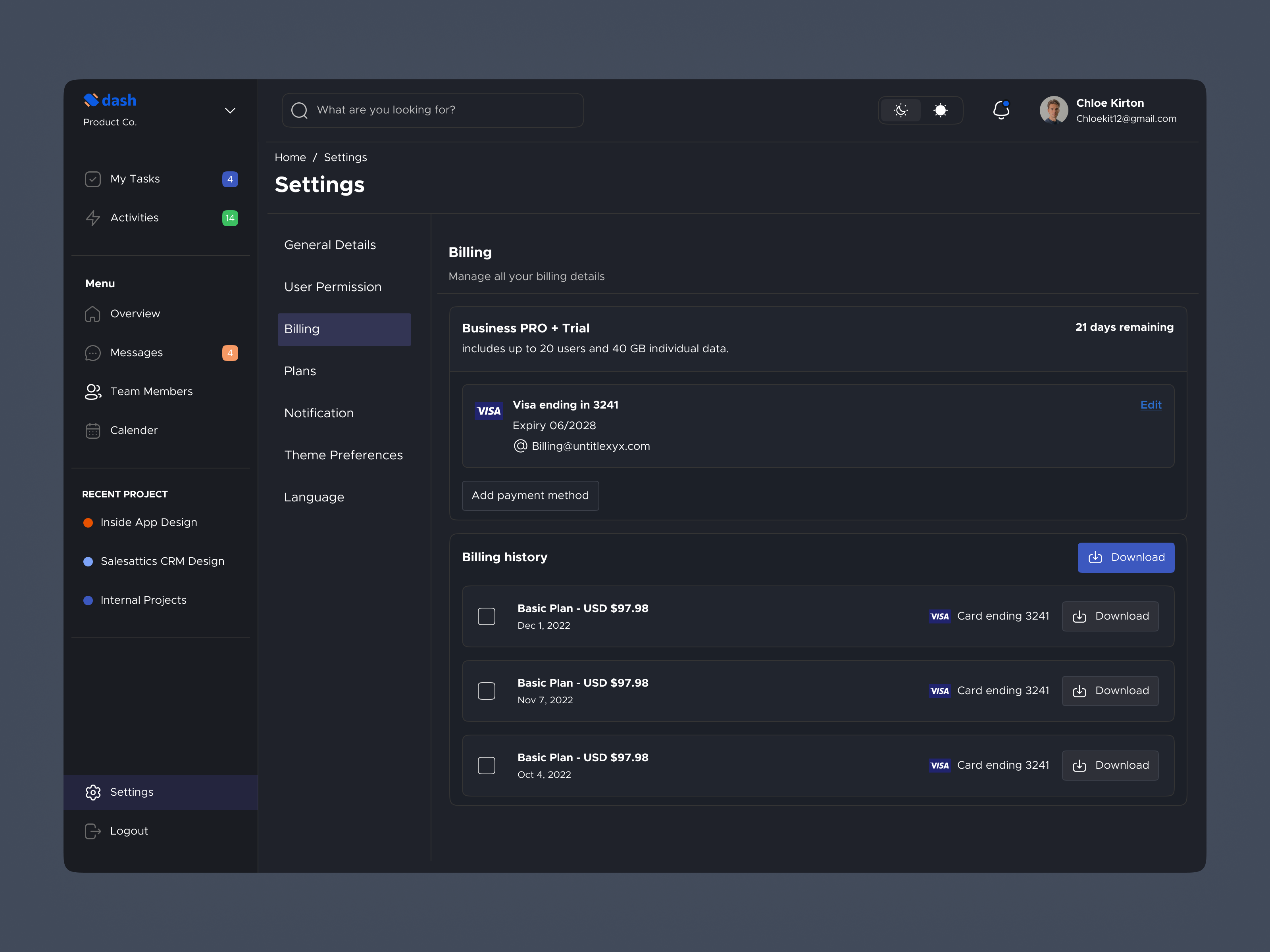 Dash - Task Management System [Dark Mode] by Satya Ranjan Swain on Dribbble