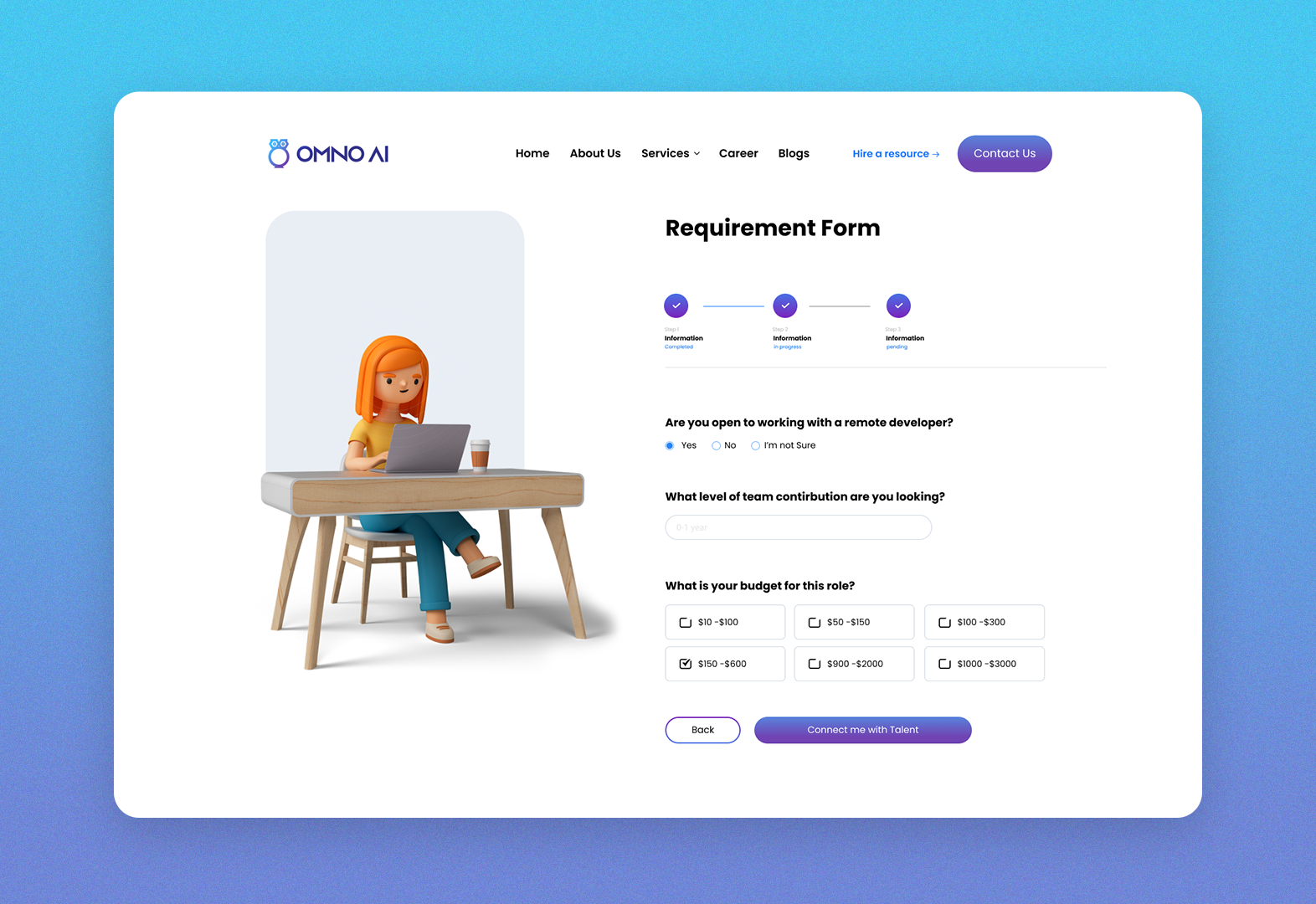 Hire a resource Form by Tanzeel on Dribbble