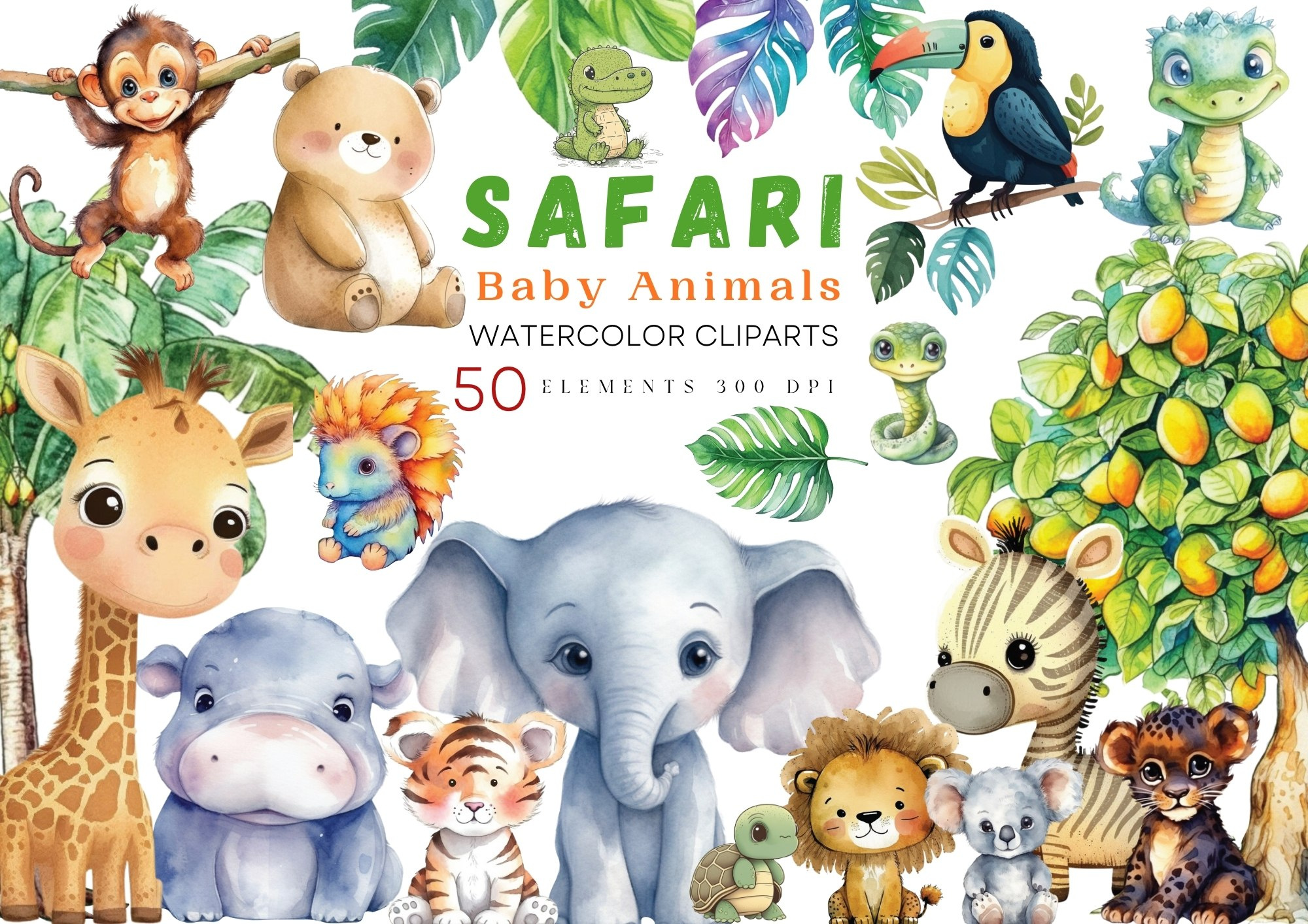 Baby Safari Animals Clip Art Free Watercolor Baby Zoo Animals Vector
