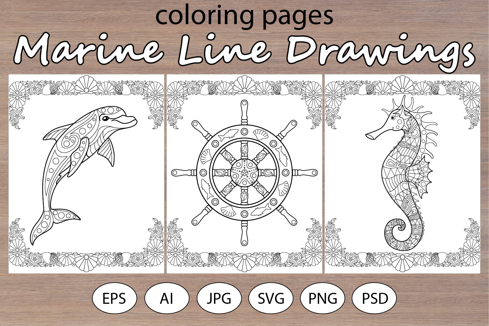 7 Marine Line Drawings for coloring by Hanna Hrytchyna on Dribbble