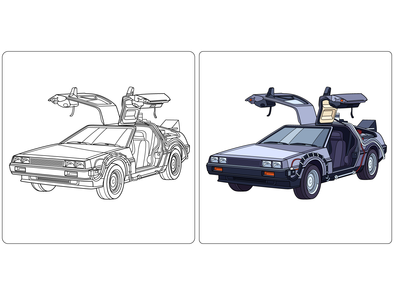 Line-art + coloring for mobile app "Cars" by Alisa Gavrilova on Dribbble