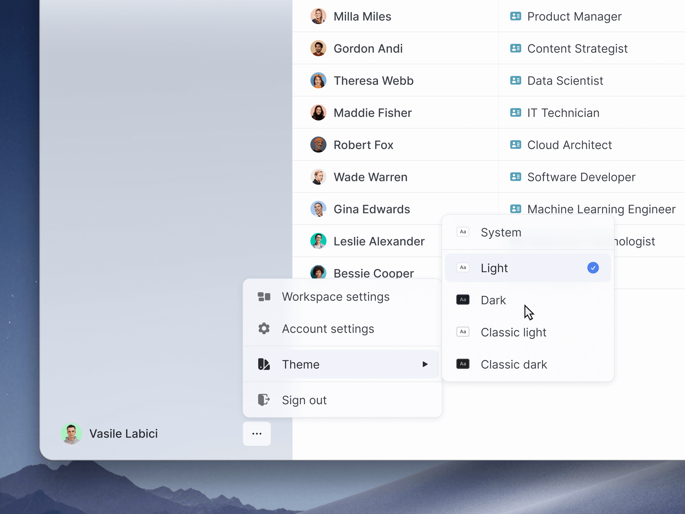Theme Selector Contextual Menu Light Dark By Vasile Labici On Dribbble