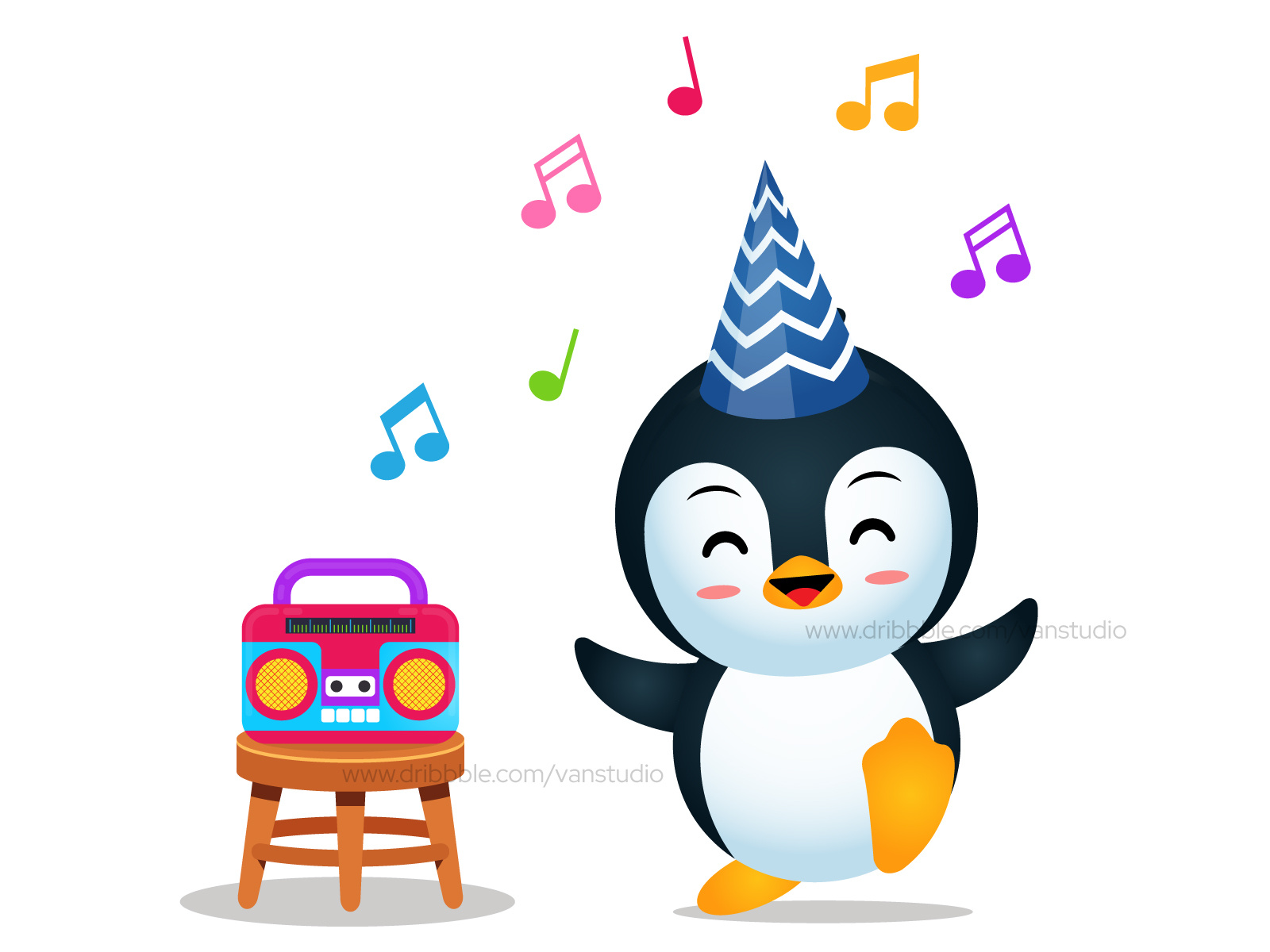 Cute Penguin Dancing Listening Music From Radio by VanStudio on Dribbble