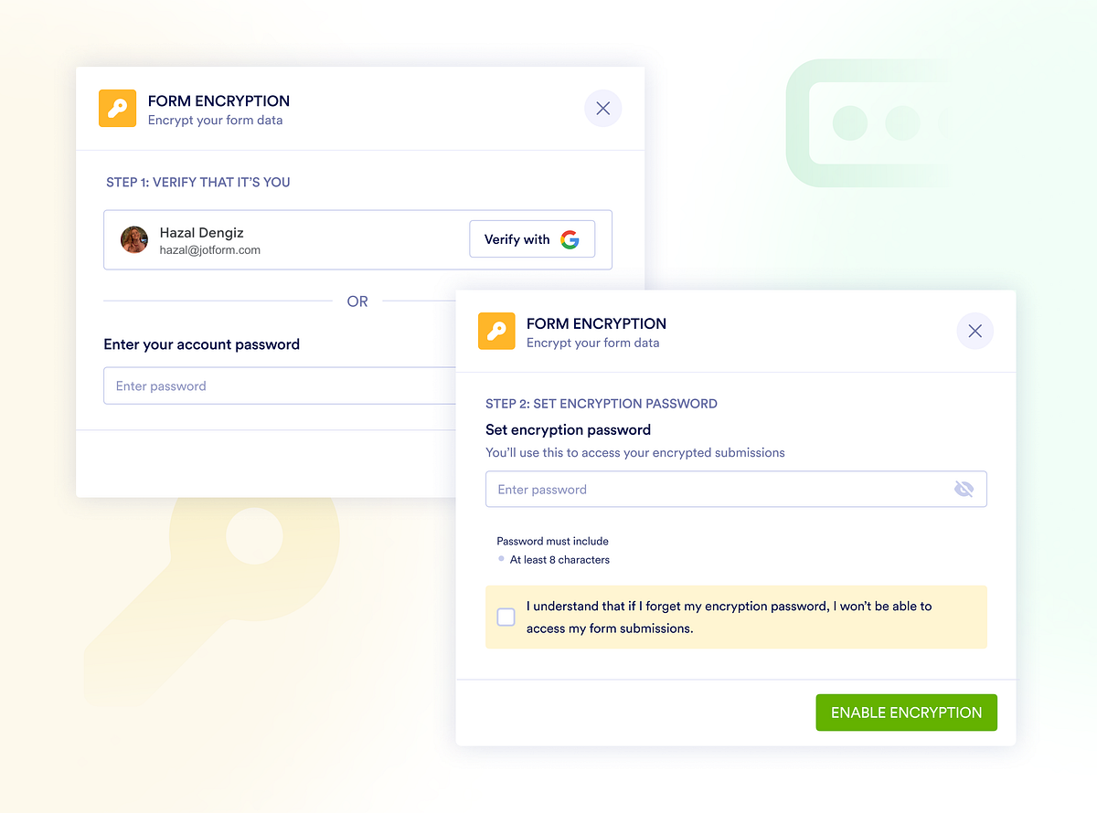 Jotform - Form encryption modals by Hazal Dengiz on Dribbble