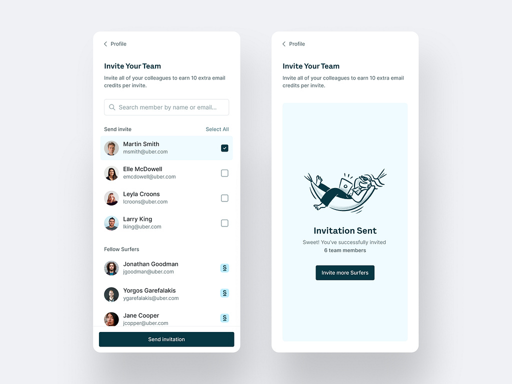 Invite Team Member — Surfe UI by Kelly Tokatlidis for Surfe on Dribbble