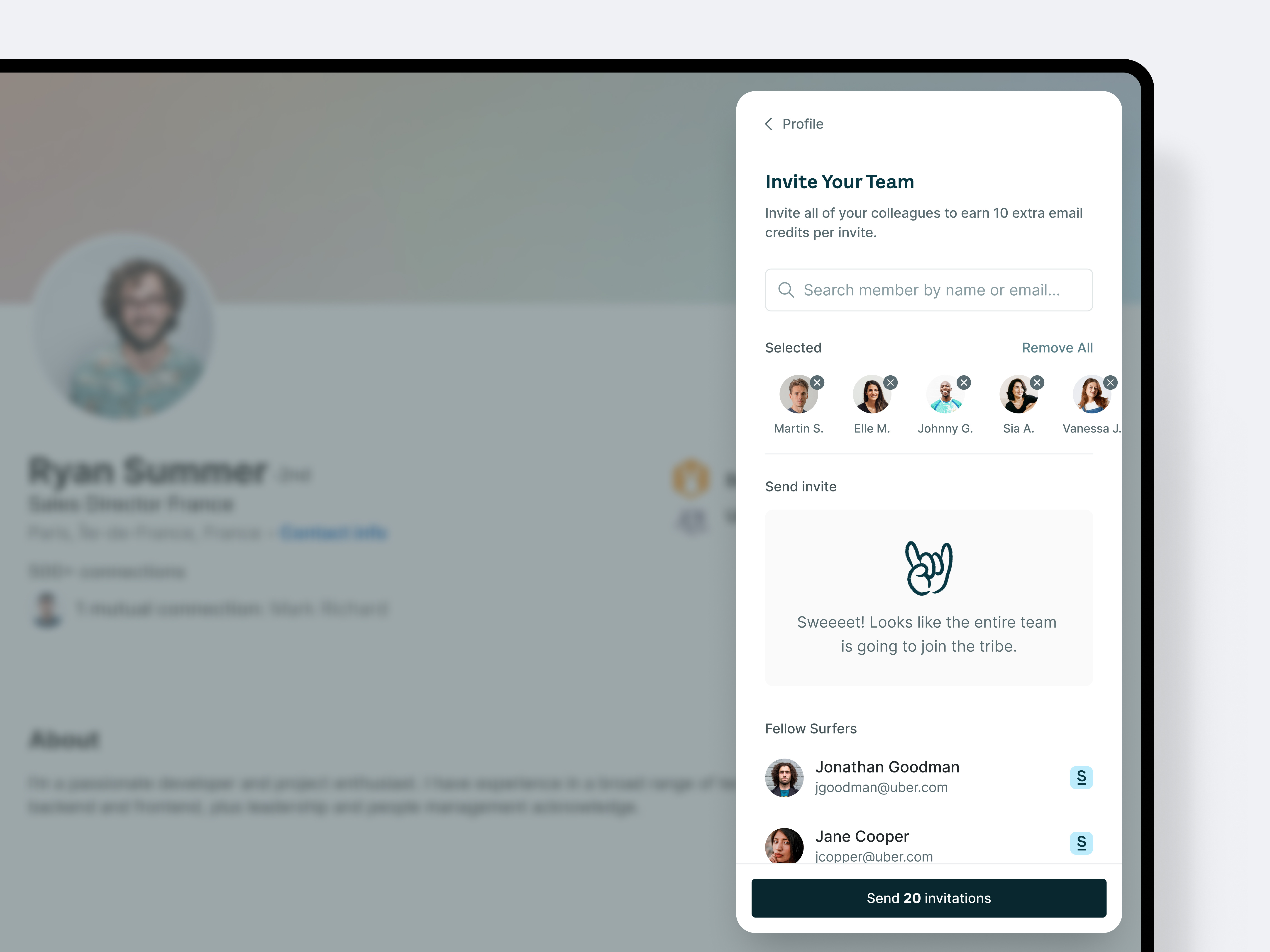 Invite Team Member — Surfe UI by Kelly Tokatlidis for Surfe on Dribbble