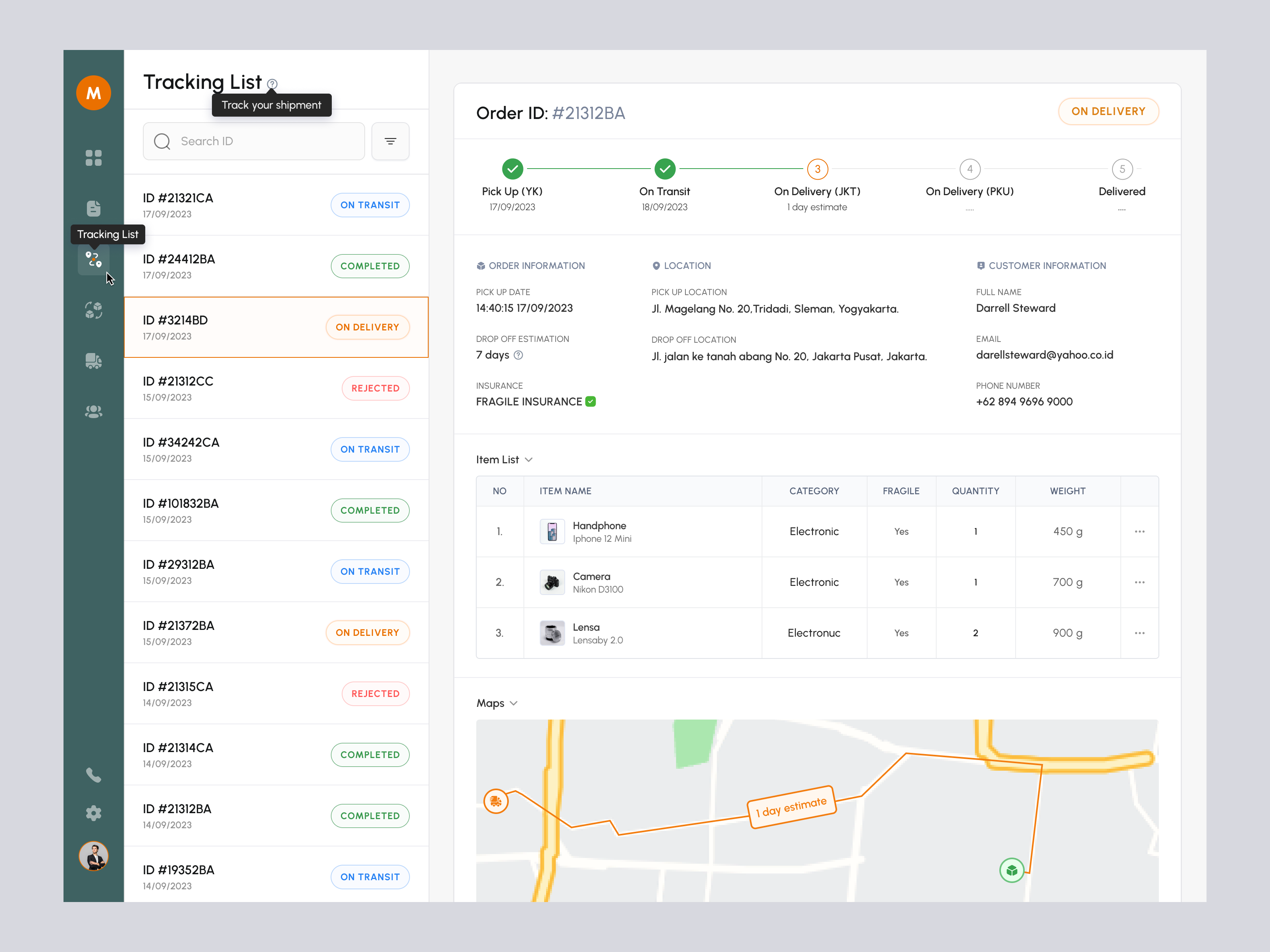 Tracking List - Dashboard by Latiful Fajar on Dribbble