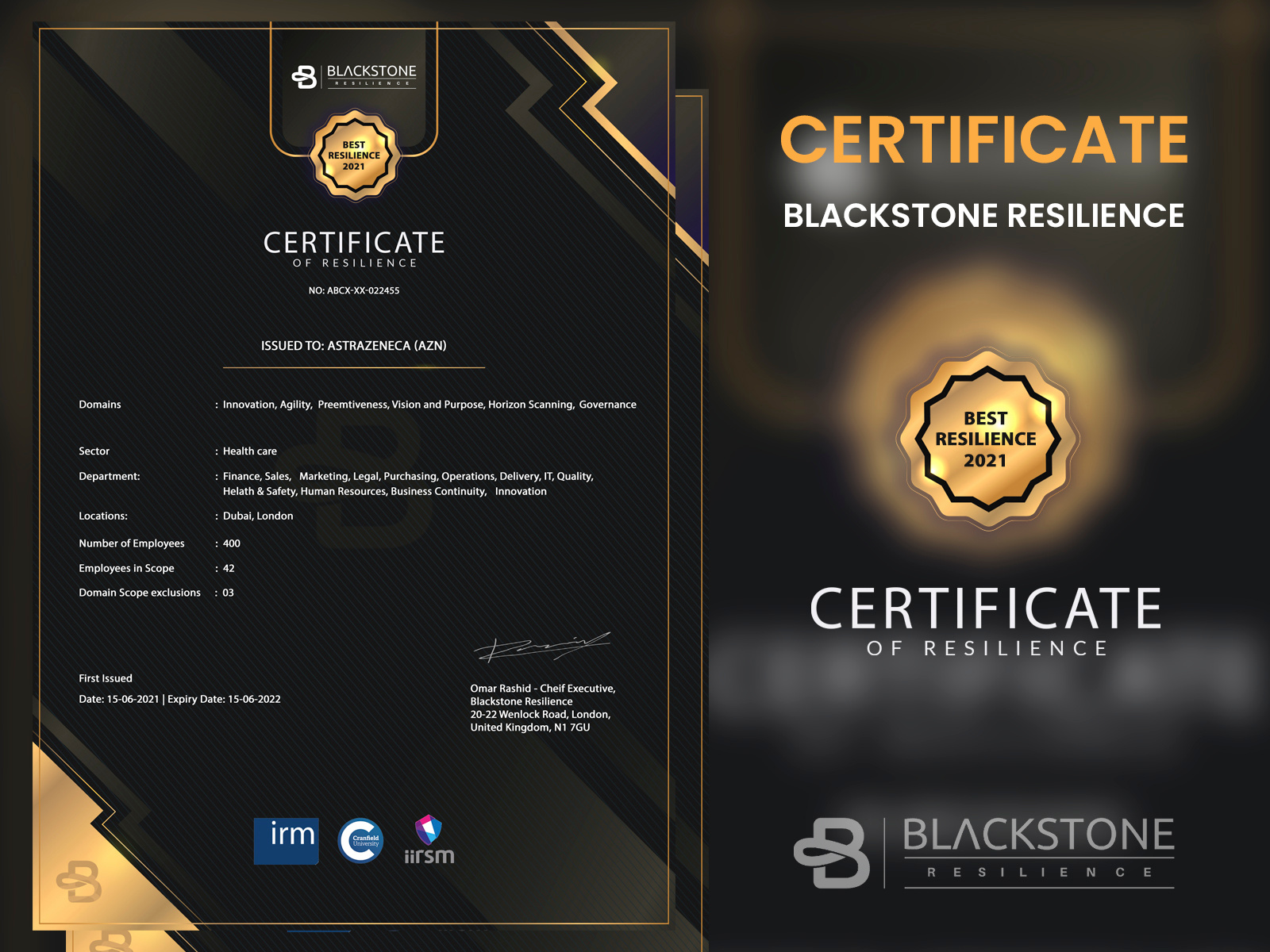 Certificate BLACKSTONE RESILIENCE by Ajo George on Dribbble