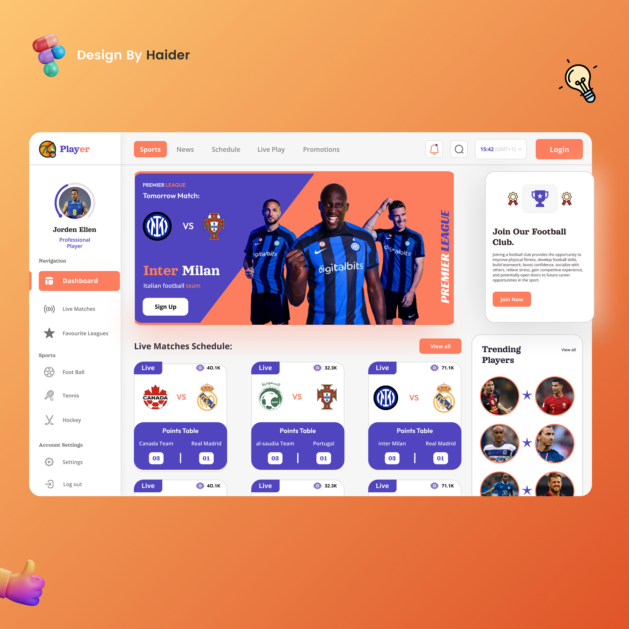 Sports Dashboard Design | Dashboard Ui by Ali Haider on Dribbble