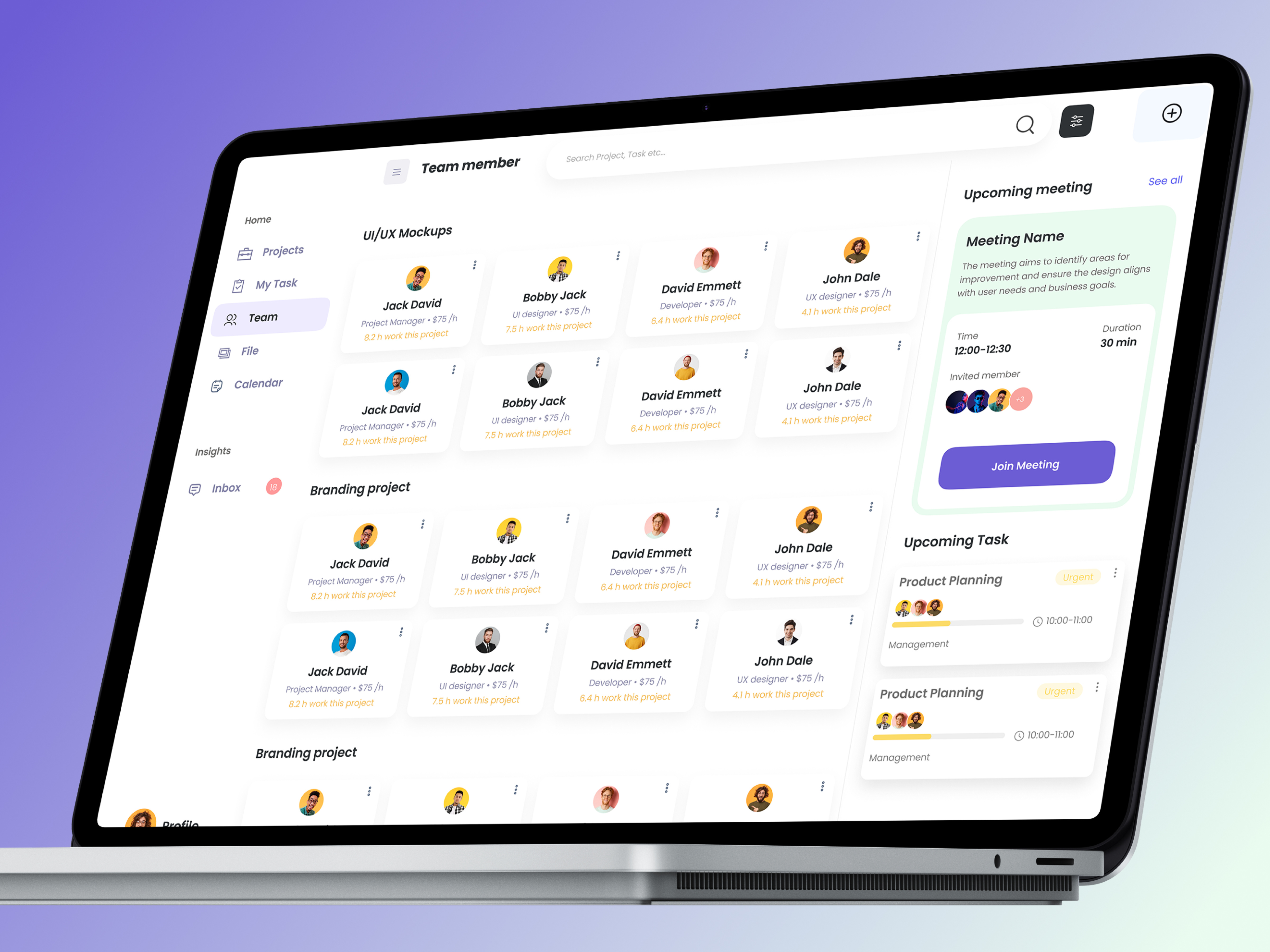 Project management web application Team management page by Ikram ...