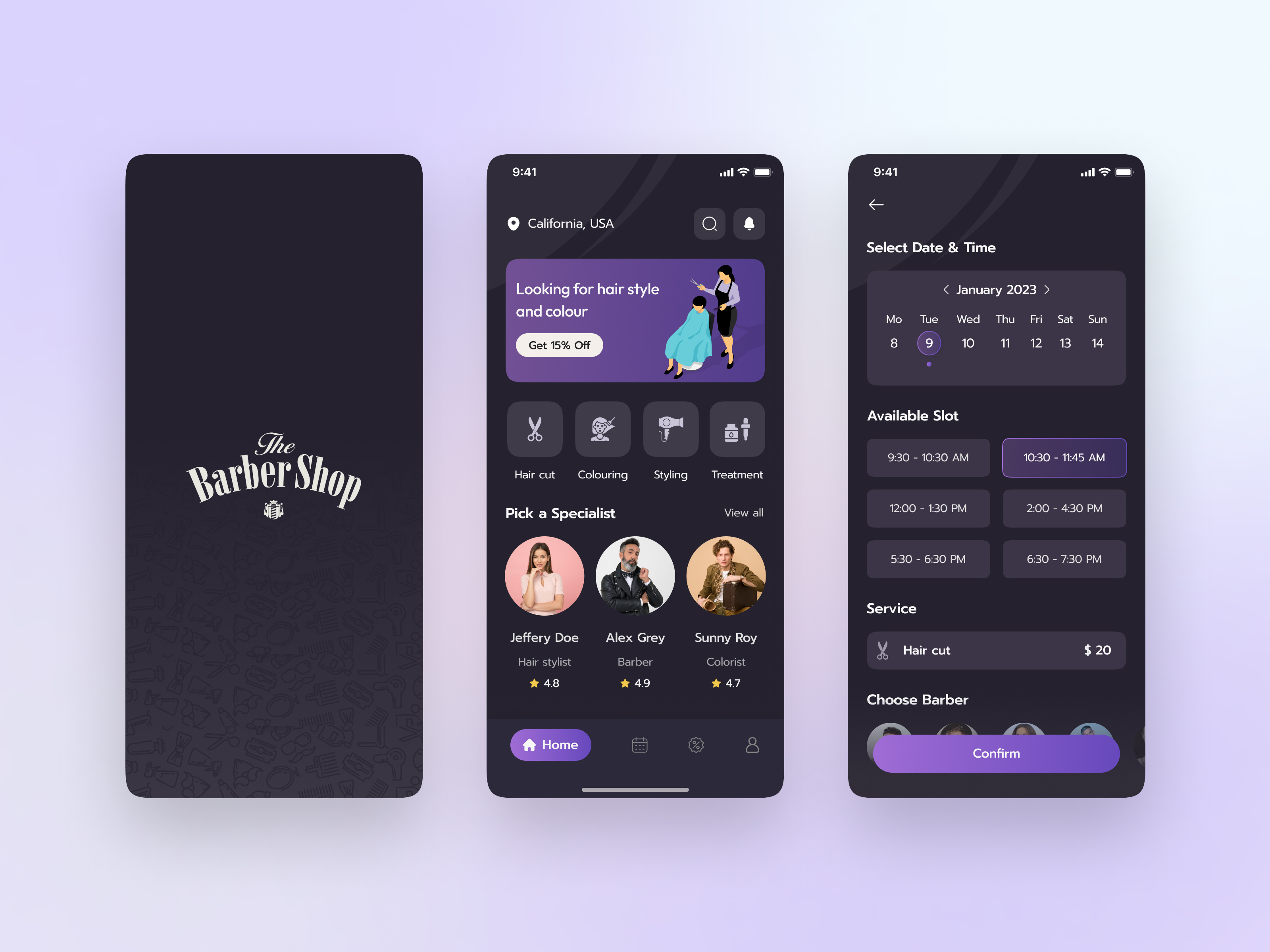 Barber Shop Mobile app by Radhika Gadhiya on Dribbble