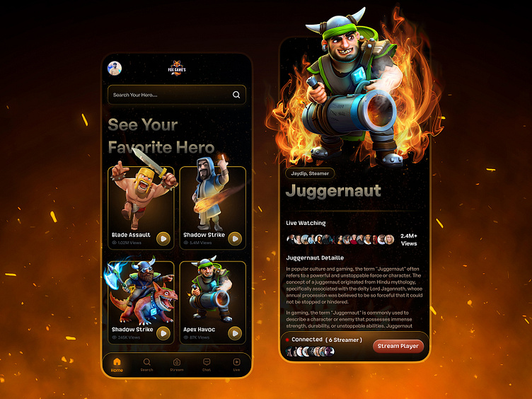 Game Live streaming App by Jaidip Chodvadiya on Dribbble