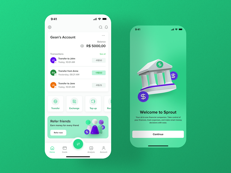 Sprout - Fintech Banking App by Gean Ribeiro on Dribbble