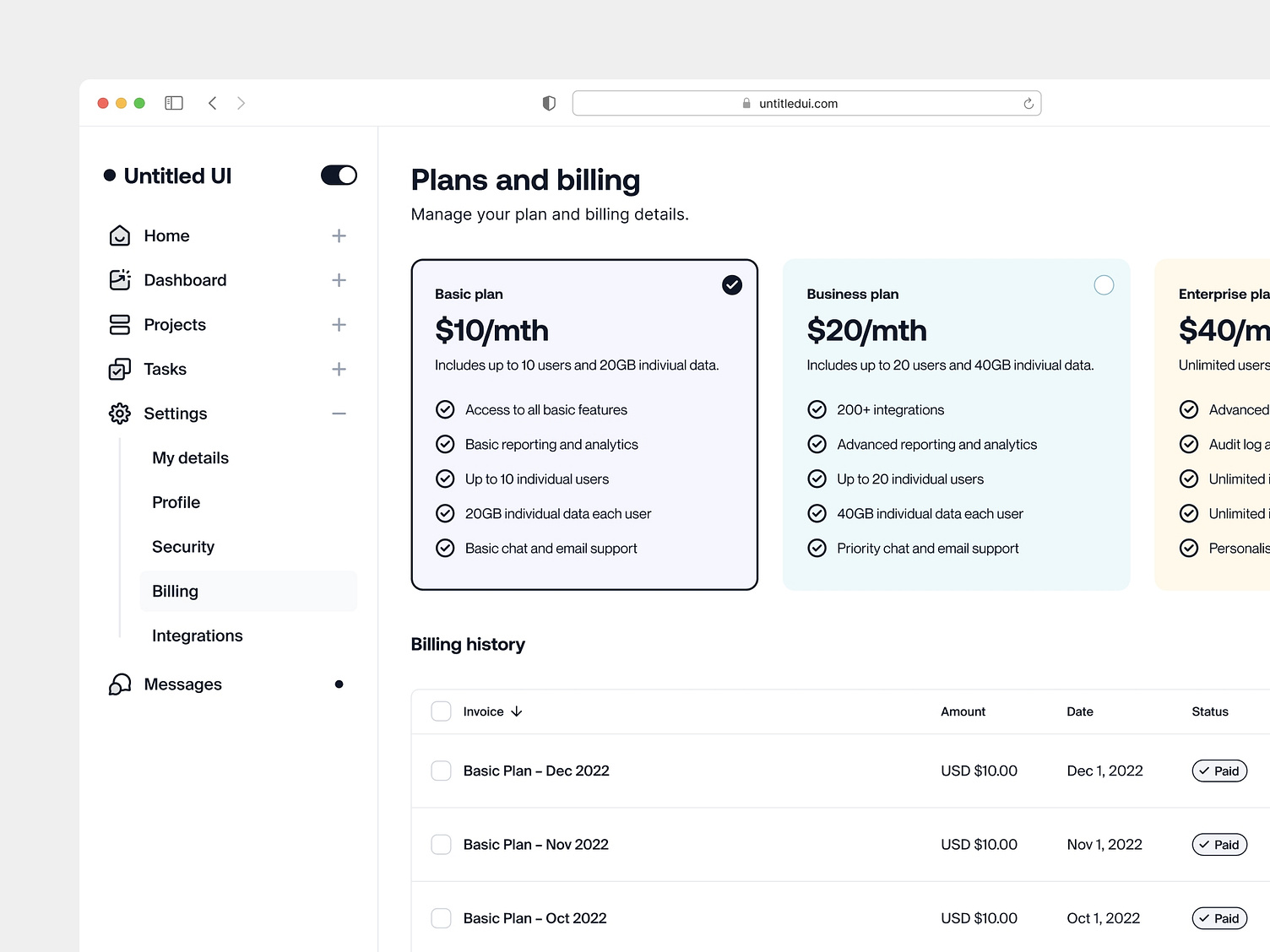 Plans and billing settings — Untitled UI by Jordan Hughes® on Dribbble