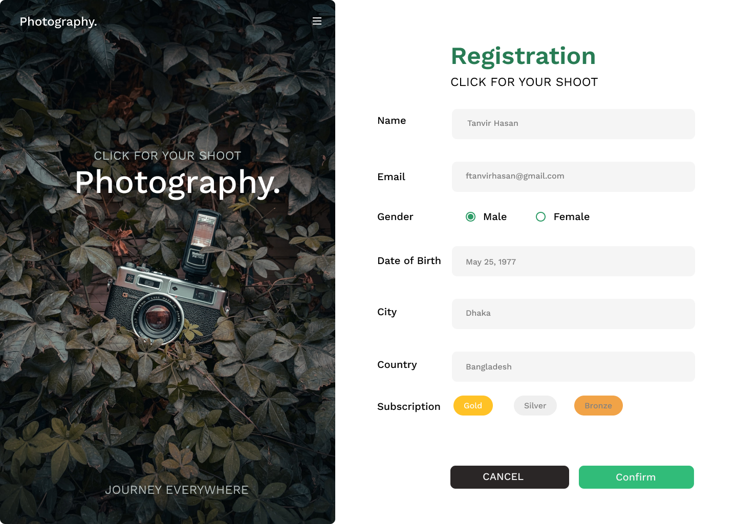Photo Shoot Registration form by Adesina Olugbenga Oluwole on Dribbble