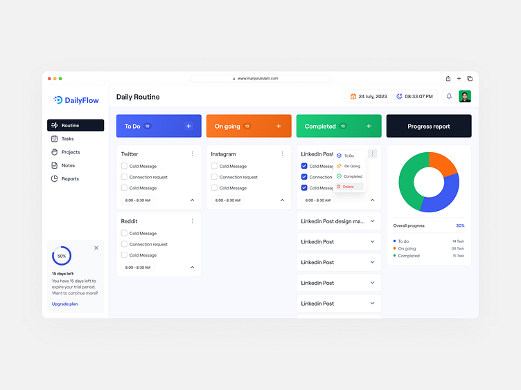 DailyFlow Routine Task Page UI Design by Md Manjurul Islam on Dribbble