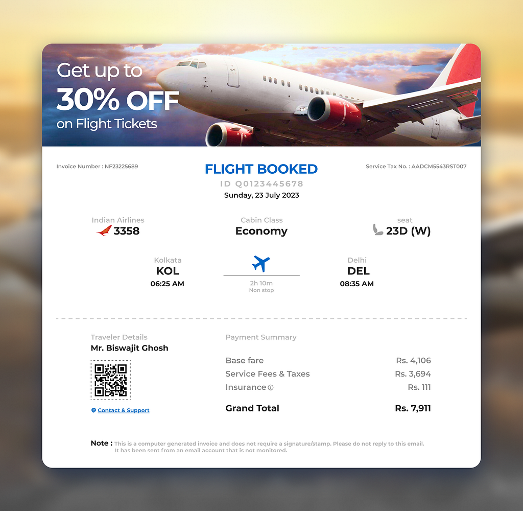 Flight Ticket - Purchase Receipt UI Design by Subhajit Ghosh on Dribbble