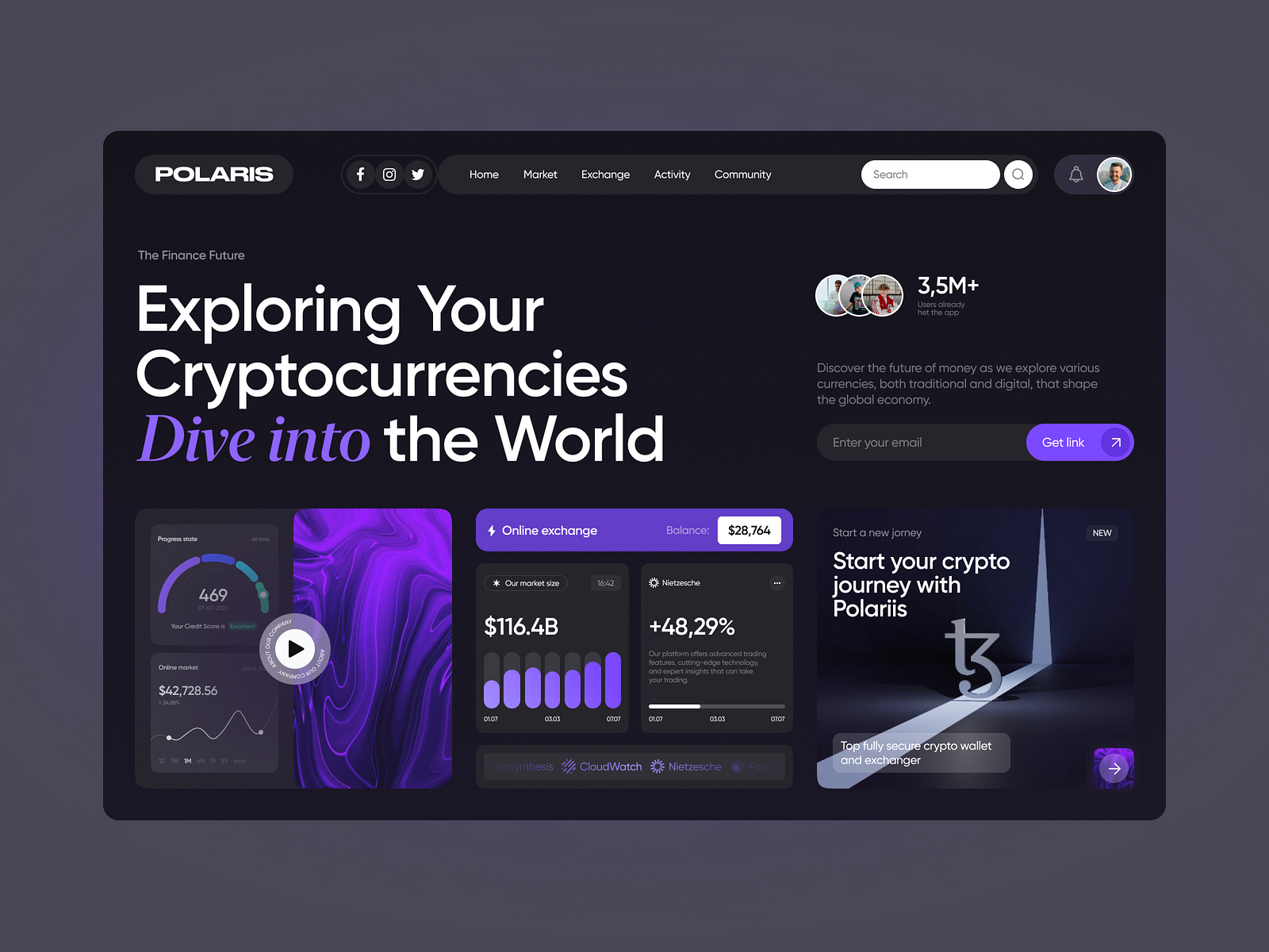 Polaris - Crypto Exchange Website Hero by Levi Wilson for QClay on Dribbble