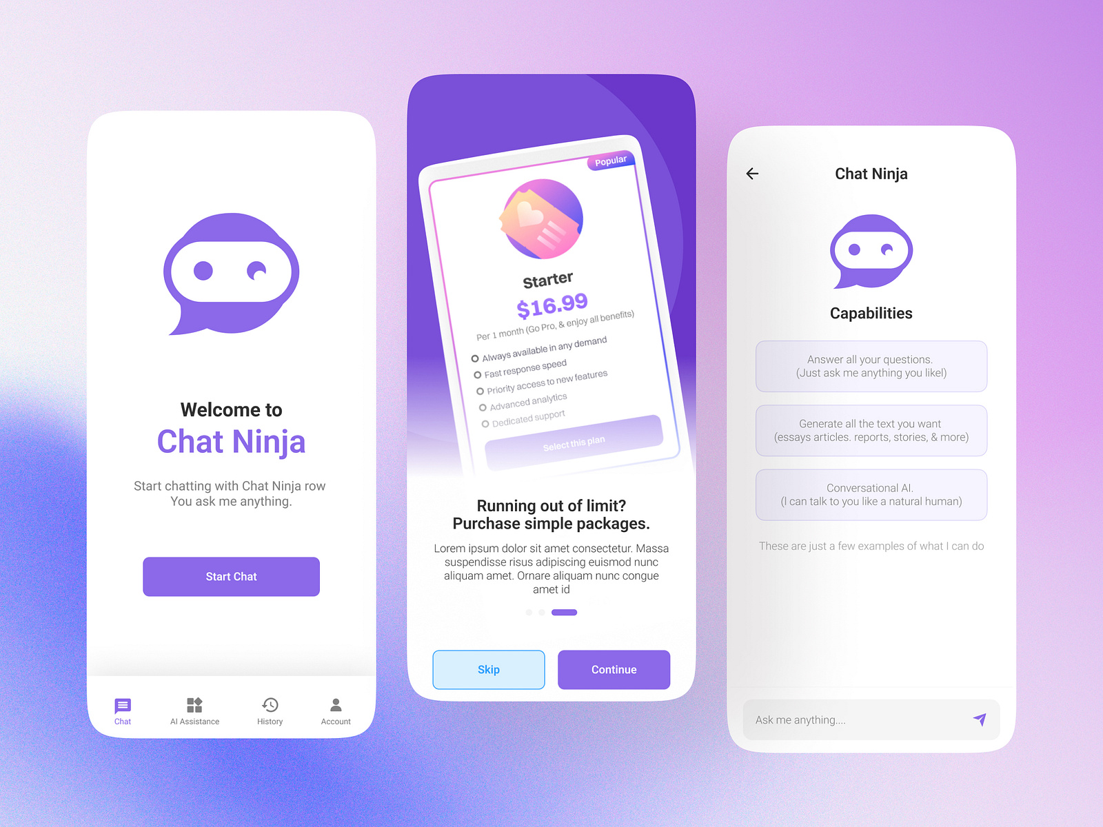 Chat Ninja- AI App subscription page UI by Asiq M. for Netro Systems on ...