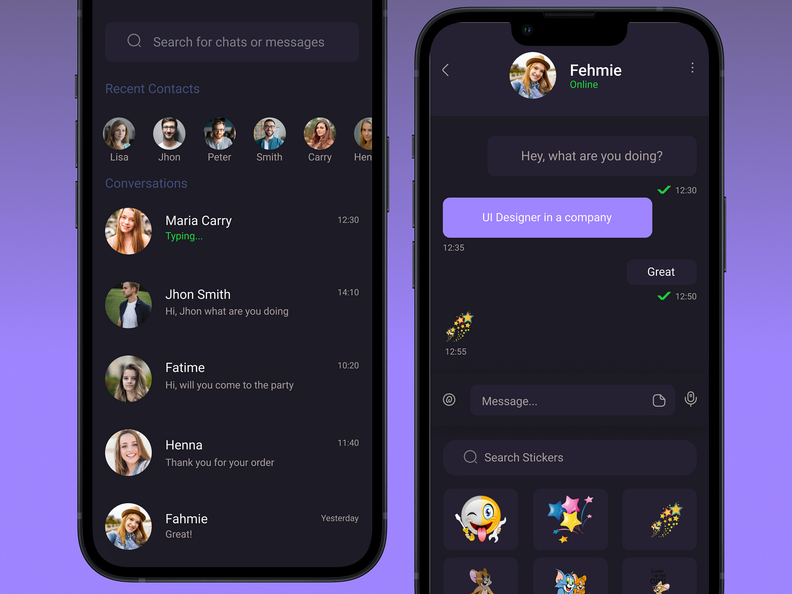 Chat app UI by Safina Nigar on Dribbble