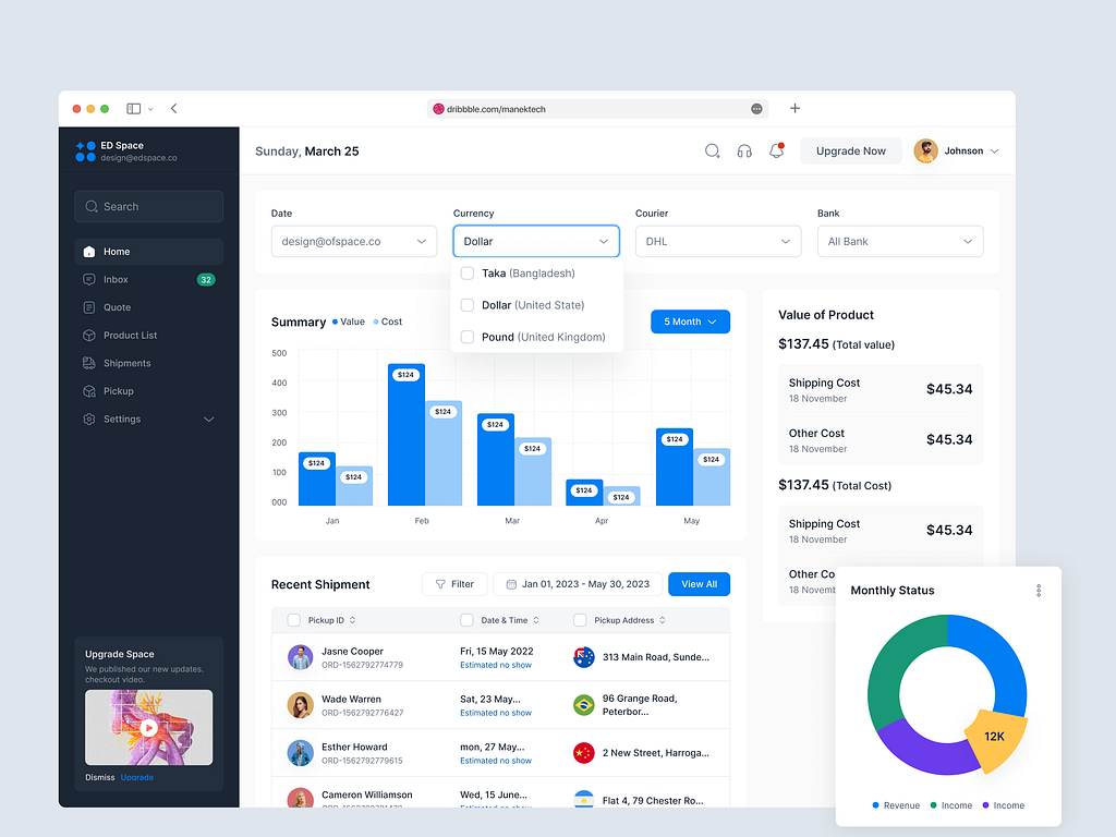 Shipment Management System project by ManekTech on Dribbble