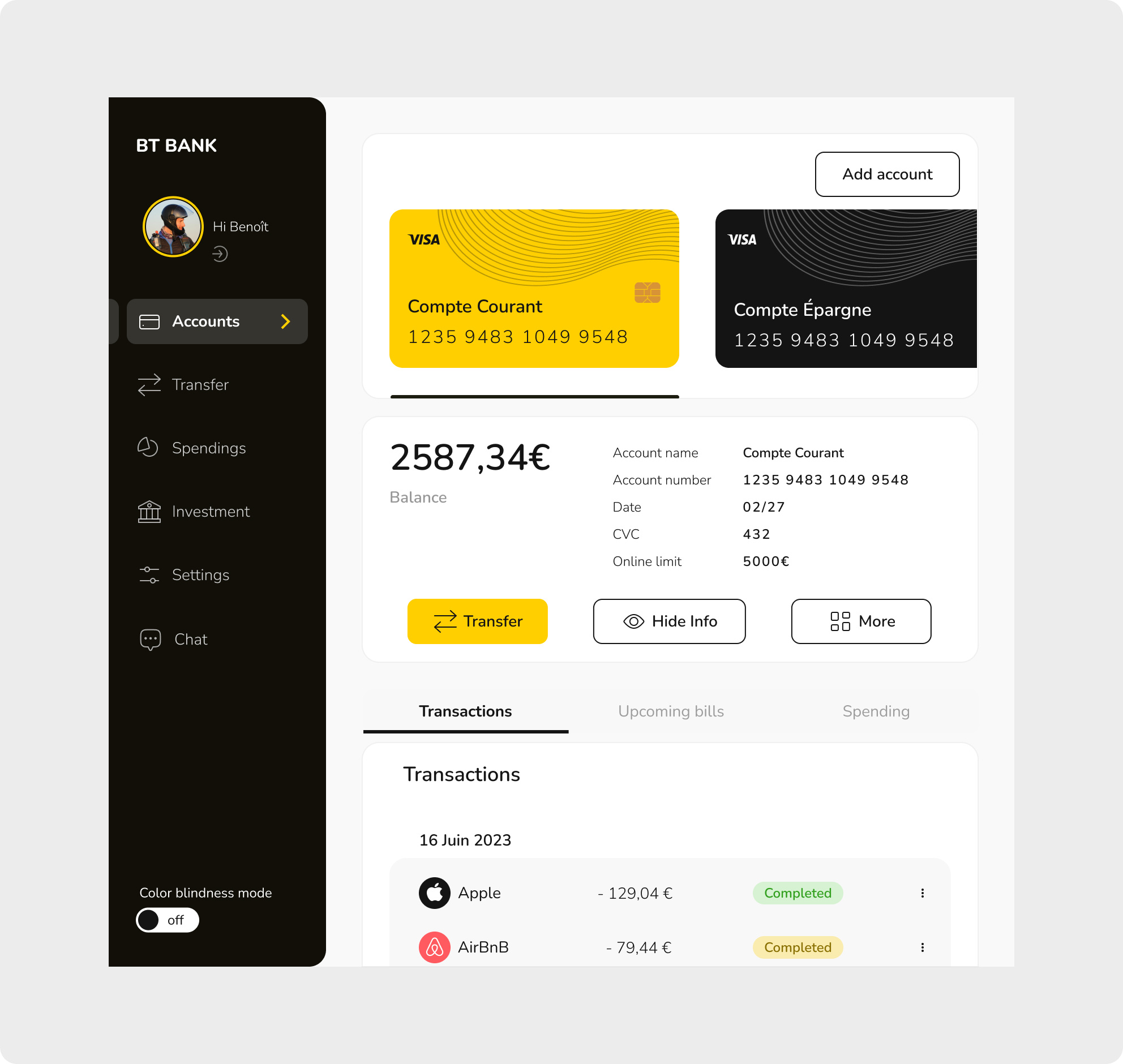 UI - Banking app dashboard by Benoit Husson on Dribbble