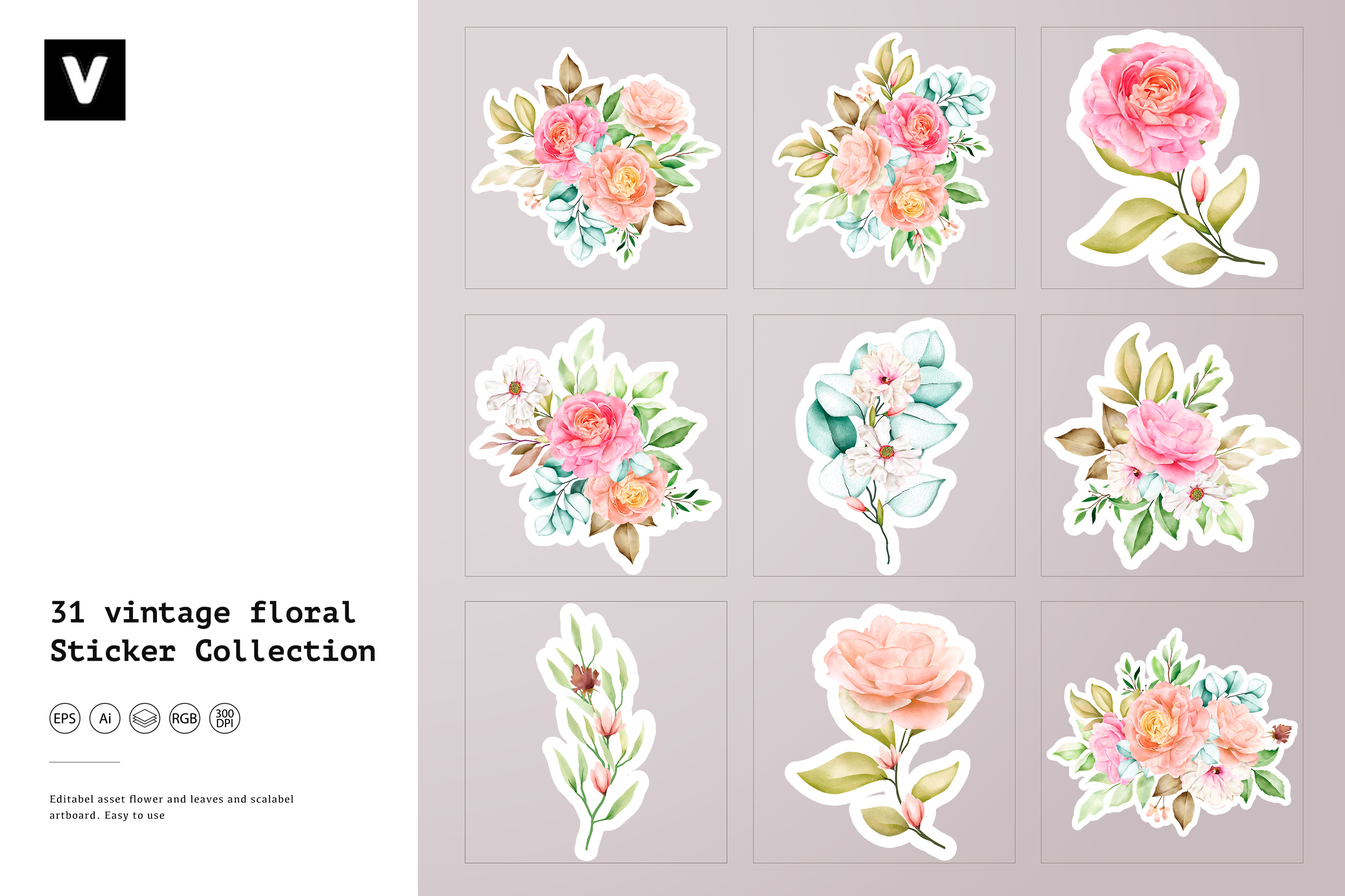 Vintage floral Stickers Collection illustration by lukasdedi on Dribbble