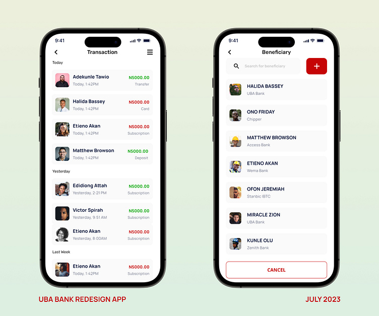 UBA Bank Redesign - Transaction and Beneficiary by Ekemini Akpan on ...