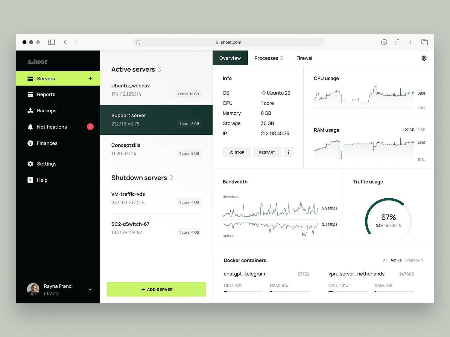 Server Web Dashboard by Conceptzilla on Dribbble