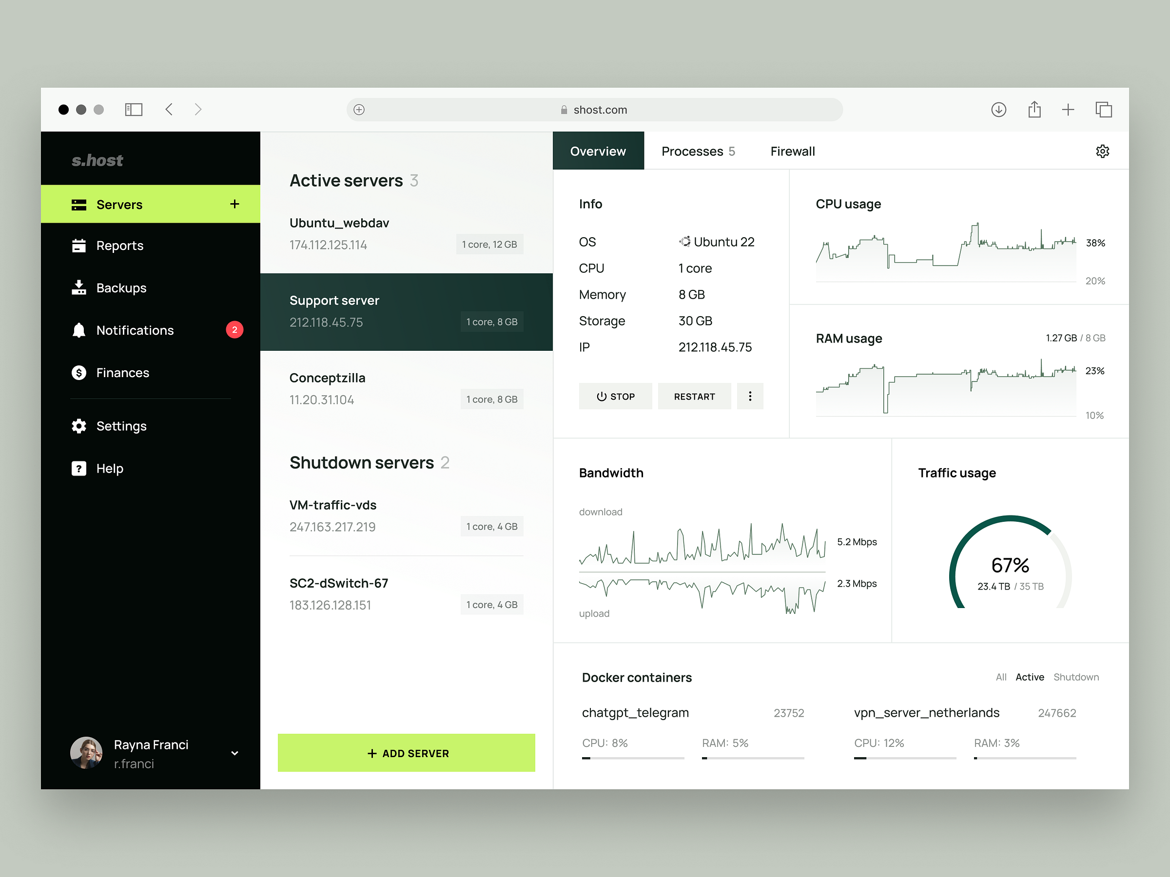 Server Web Dashboard by Conceptzilla on Dribbble