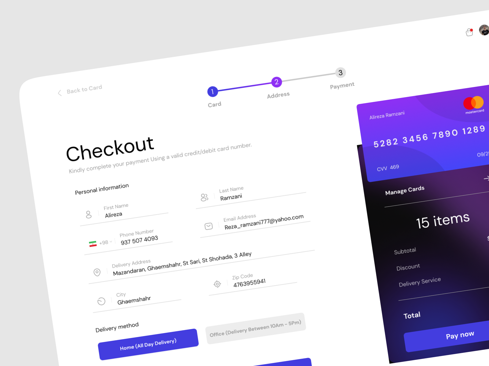 Ecommerce checkout page by reza ramzani on Dribbble