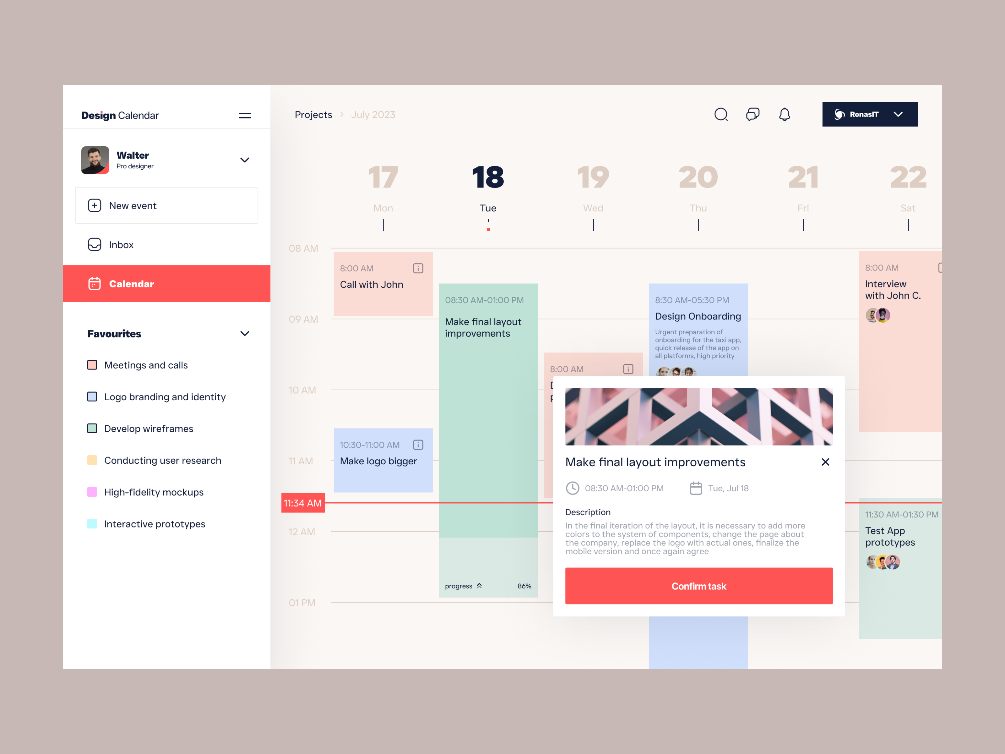 Calendar Web Interface by Ronas IT | UI/UX Team on Dribbble