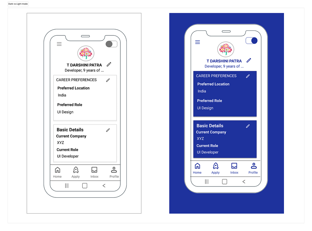 Light mode vs. dark mode by T Darshini Patra on Dribbble