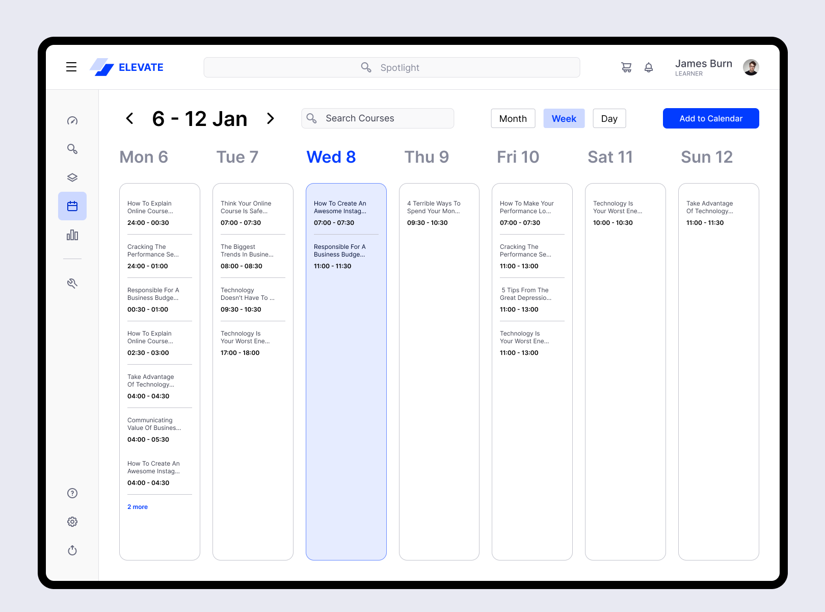 Learning Experience: Course Calendar by Mokhtar Saghafi on Dribbble